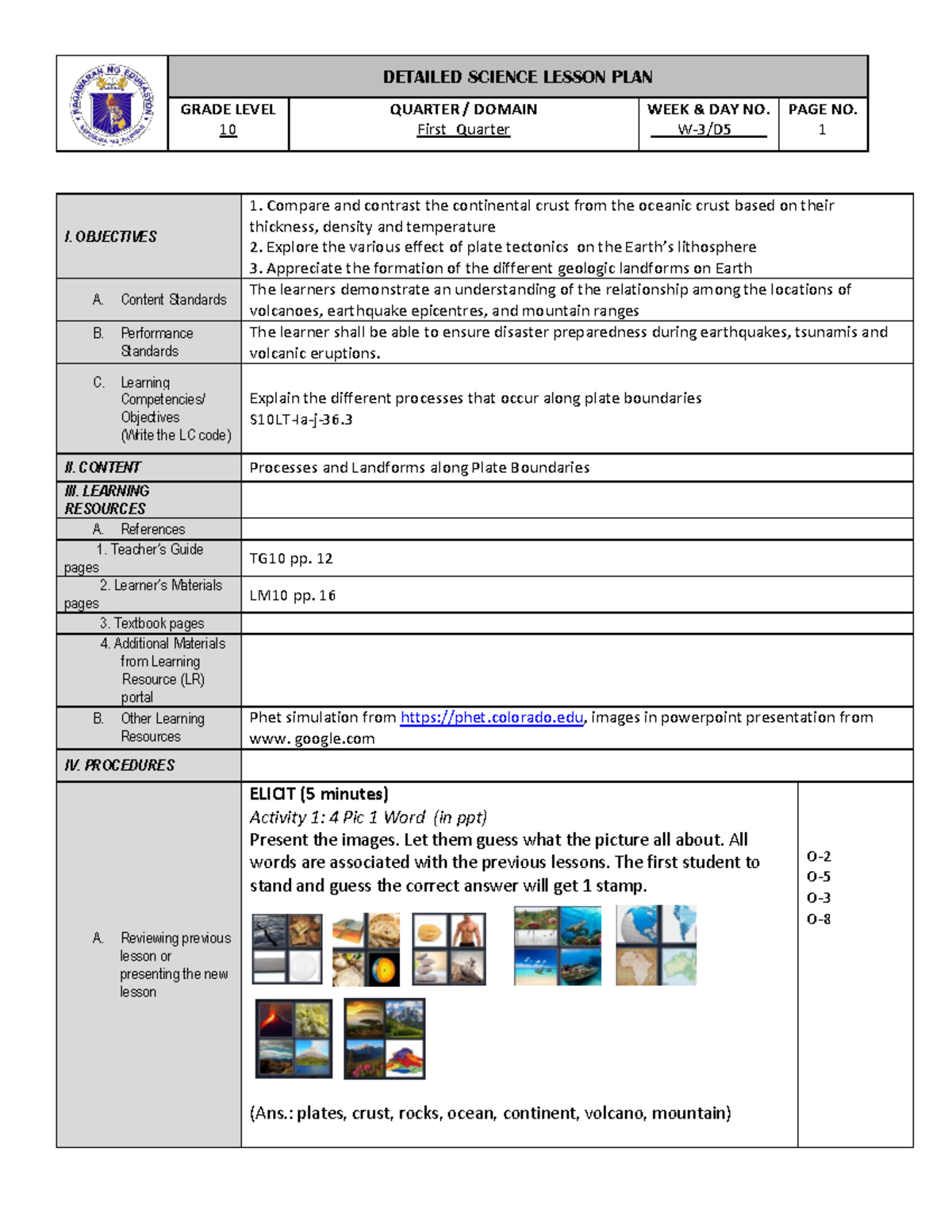 Pdfcoffee - Sample Lp - DETAILED SCIENCE LESSON PLAN GRADE LEVEL 10 ...