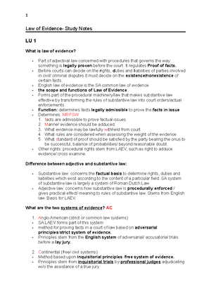 Law of Evidence Notes LU 3 - Law of Evidence Notes Learning Unit 3 ...