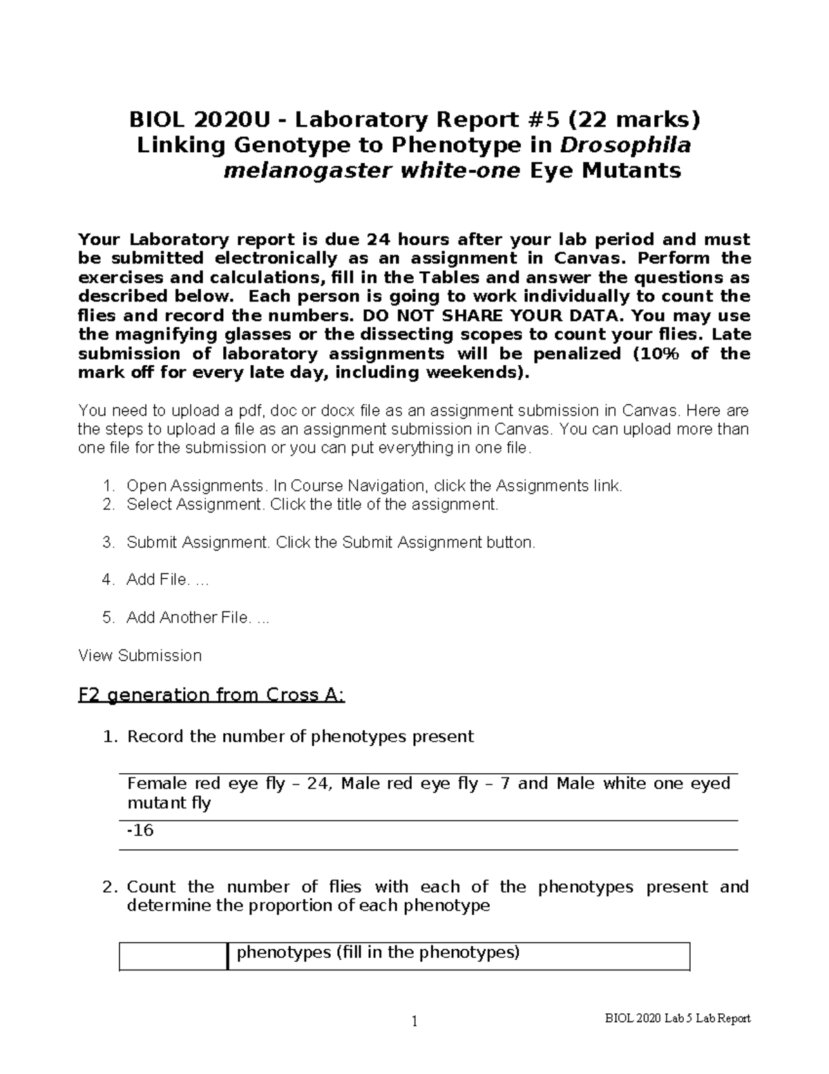 lab report five - BIOL 2020U - Laboratory Report #5 (22 marks) Linking ...