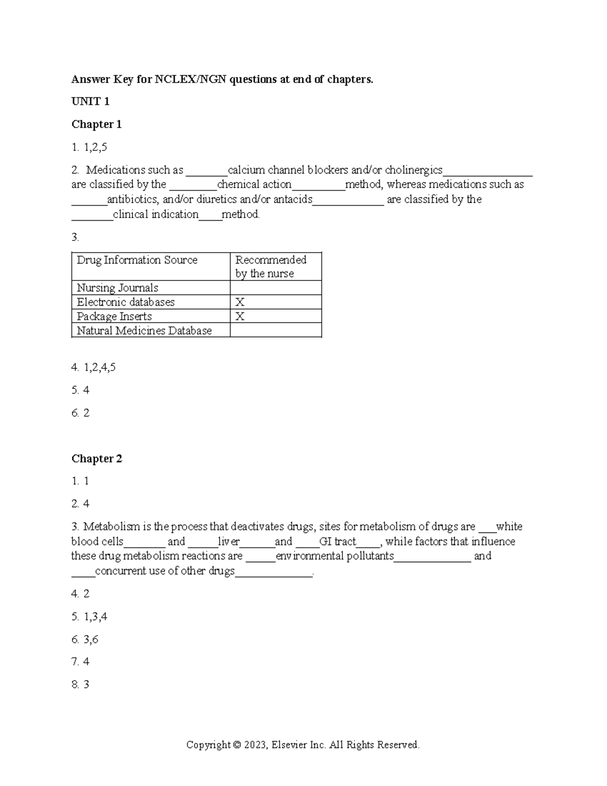 Unit1 pharmacology chapter 1-5 answer key - Answer Key for NCLEX/NGN ...