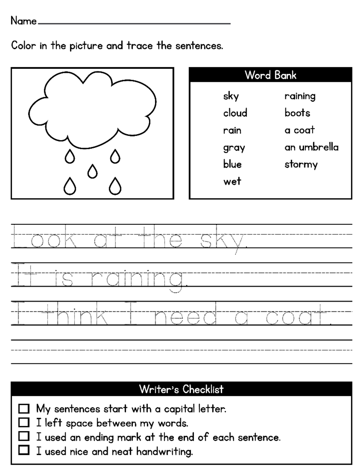 April Showers Differentiated Writing Worksheetsfor Special Education ...