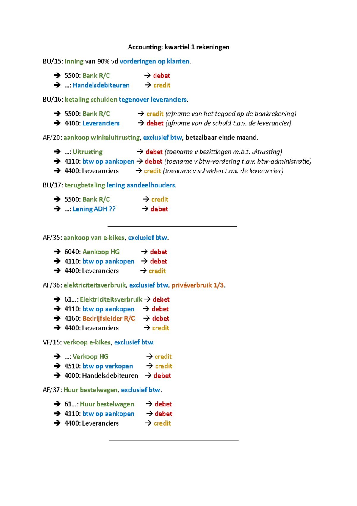 KW1 Rekeningen - Samenvatting van alle rekeningnummers uit kwartiel 1 ...