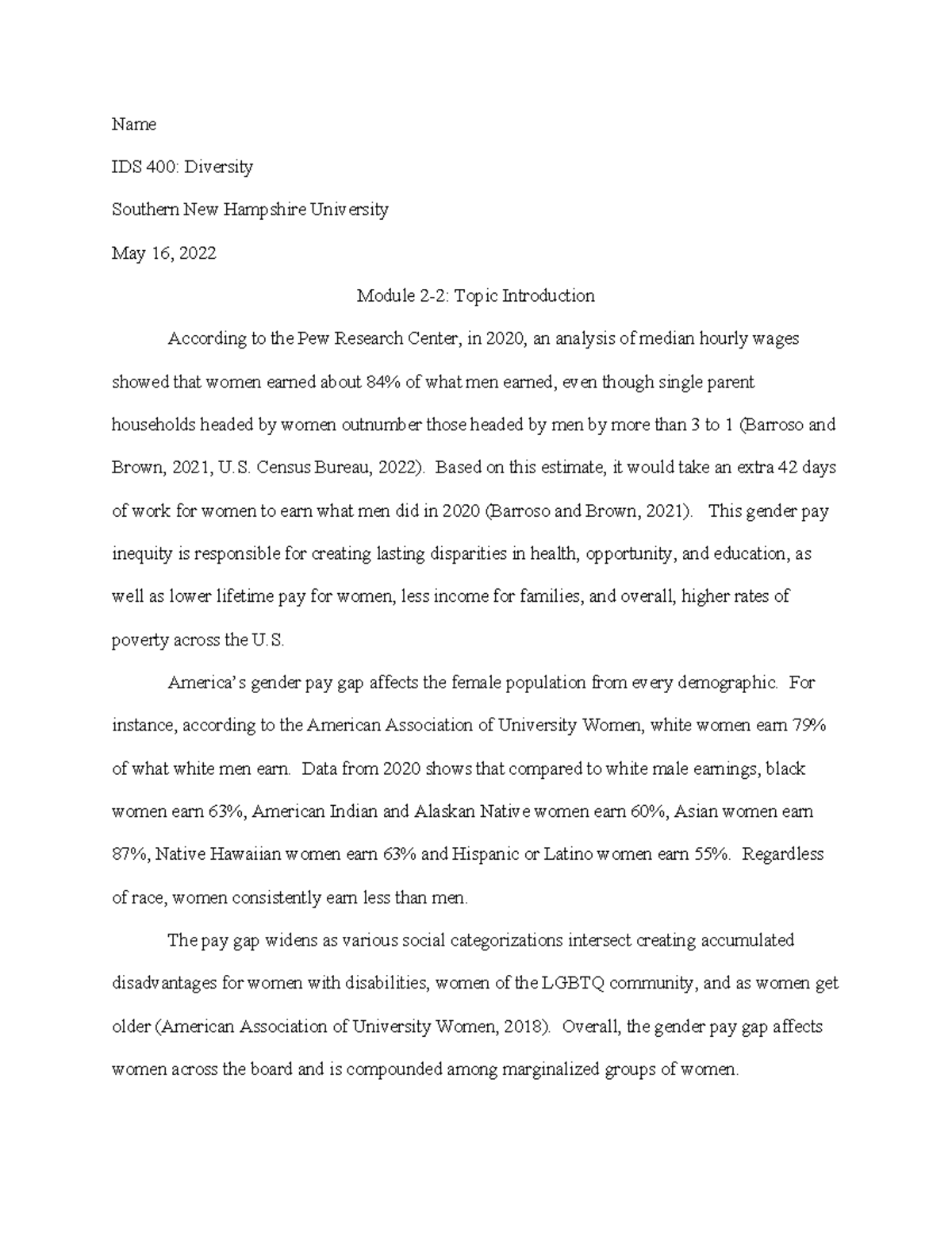 IDS 400- Module 2-2 Topic Introduction - Name IDS 400: Diversity ...
