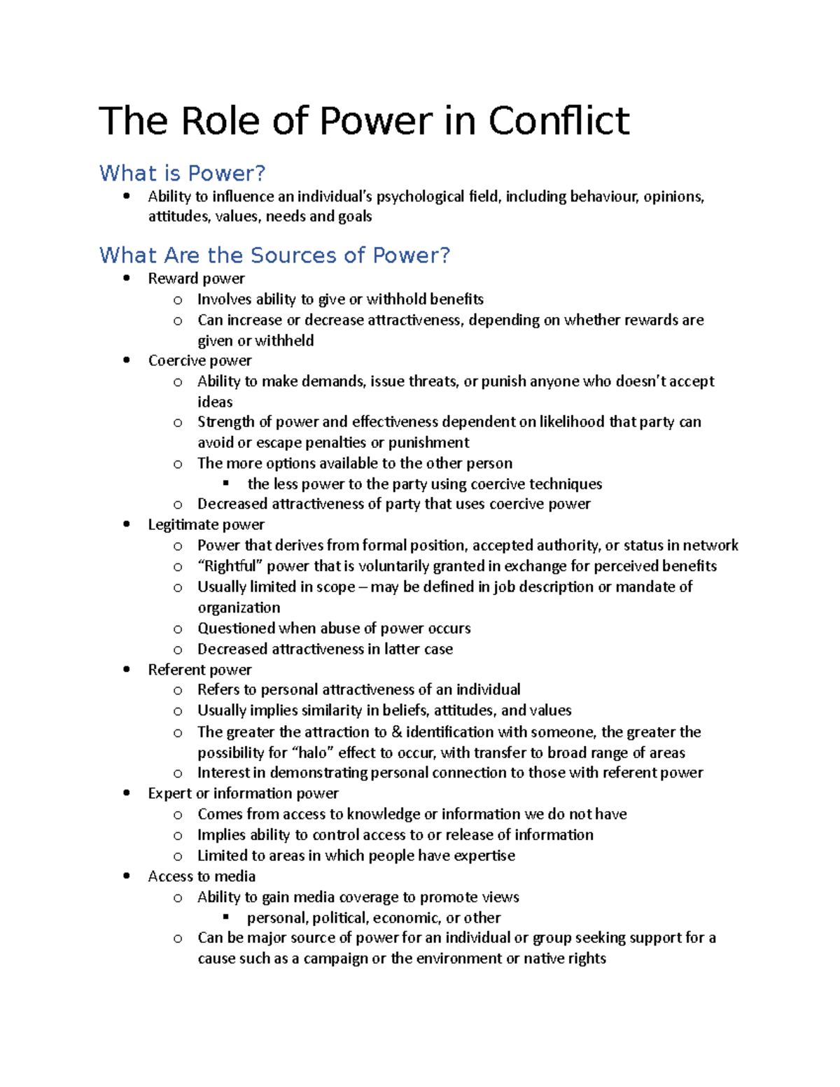 The Role of Power in Conflict - o Giving is more under your control ...