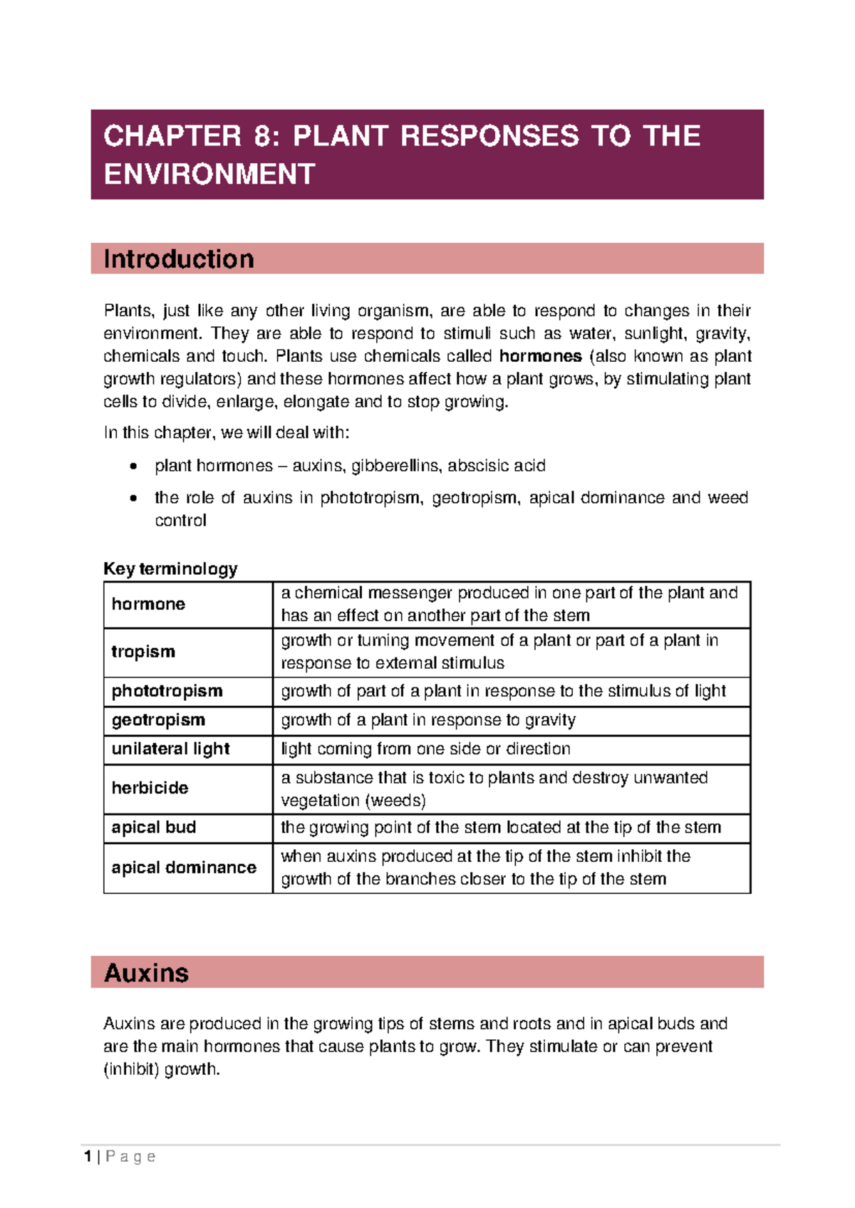 Life Sciences Grade 12 Chapter 8 Plant responses to the environment ...