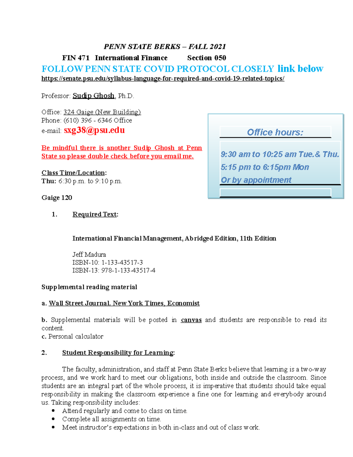 FIN471 International Financial Management Syllabus Fall 2021 Professor ...