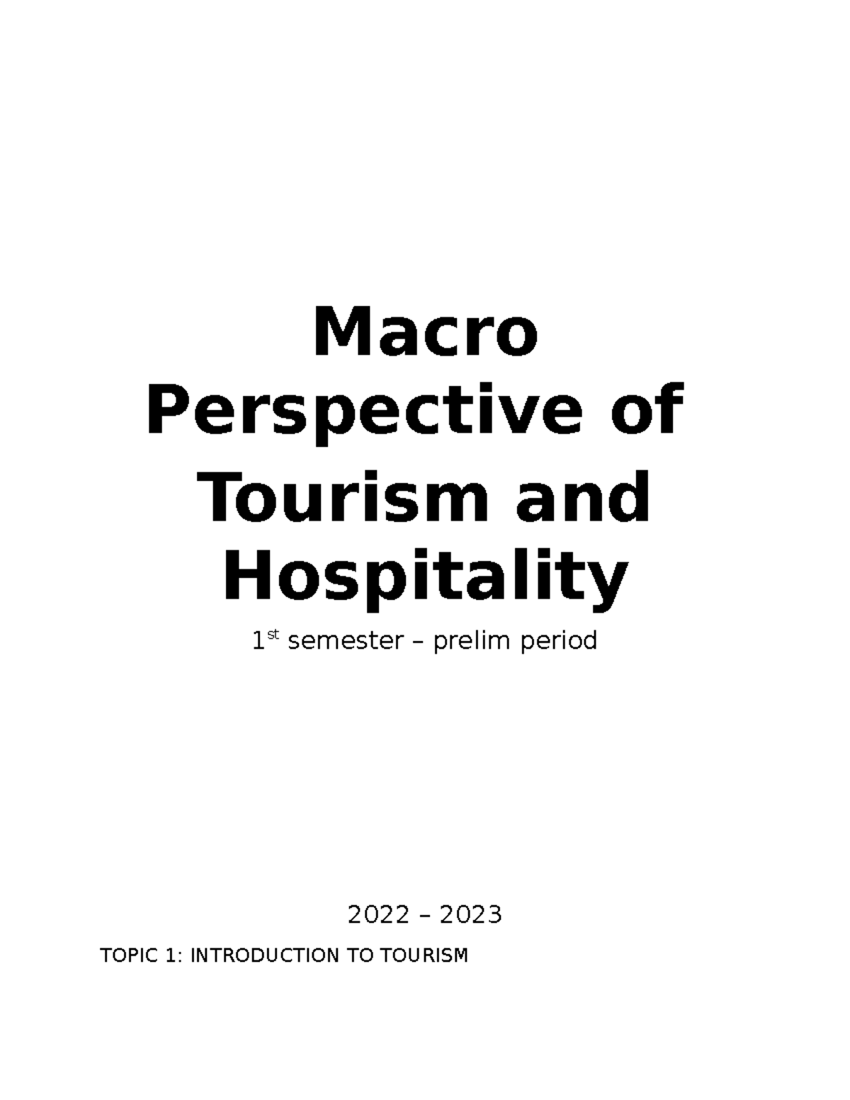 THMN01H - Introduction to Tourism and Hospitality Industry lecture ...