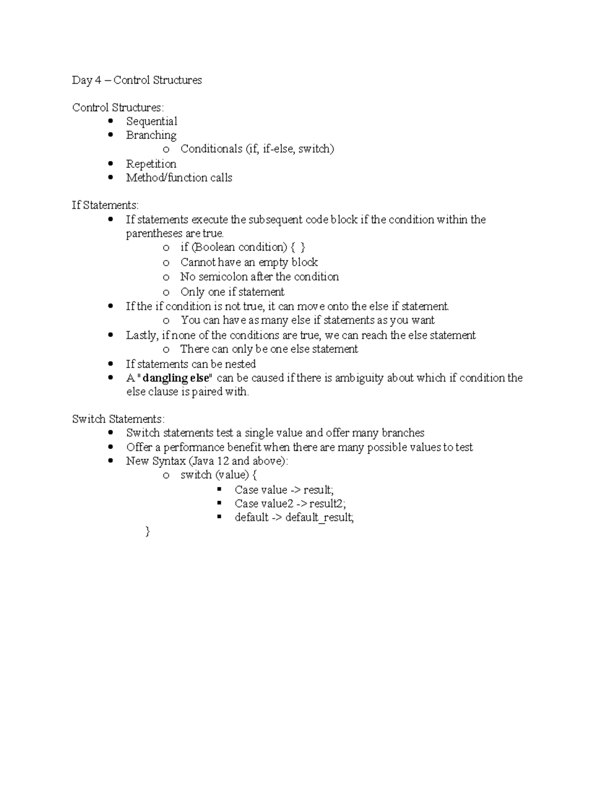 Day 3 - Objects, References, Methods, and APIs - Day 4 – Control Structures Control Structures ...
