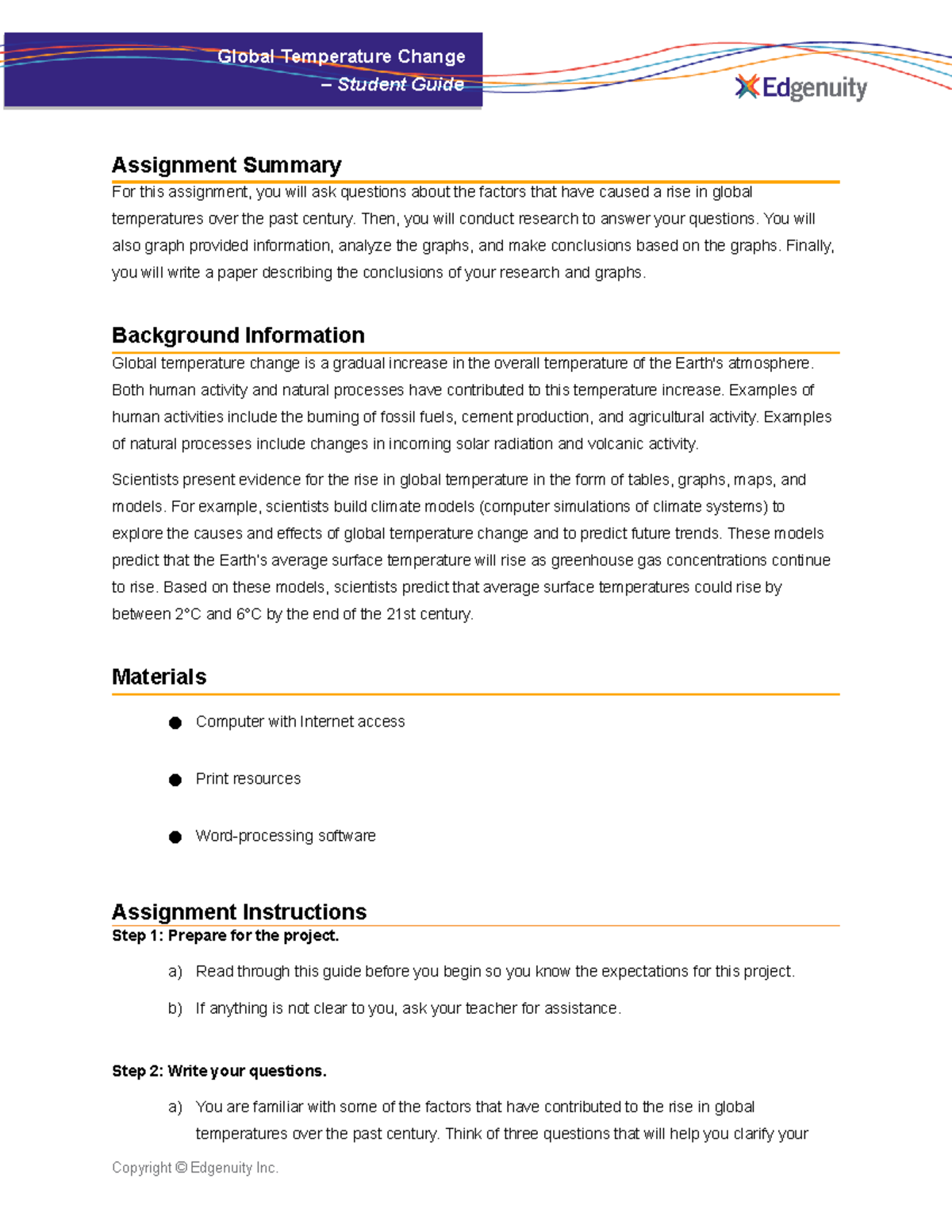 Project-Global Temperature Change-student guide - Assignment Summary ...