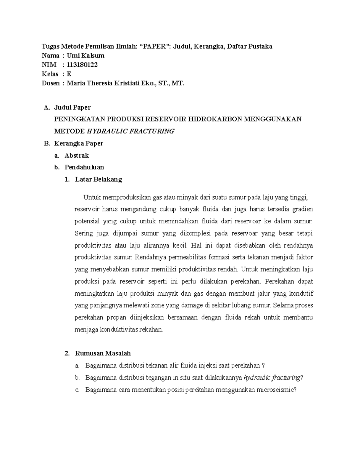 Tugas MPI kerangka paper-Umi Kalsum-113180122 - Tugas Metode Penulisan ...