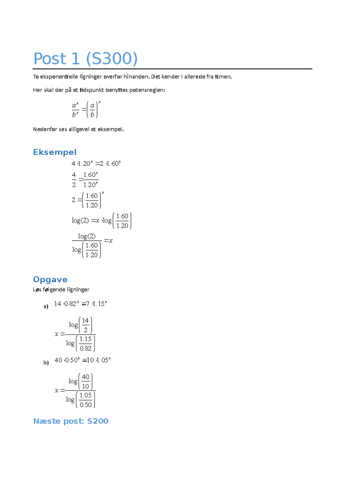 Logaritmer forskellige slags - Post 1 (S300) To eksponentielle ...