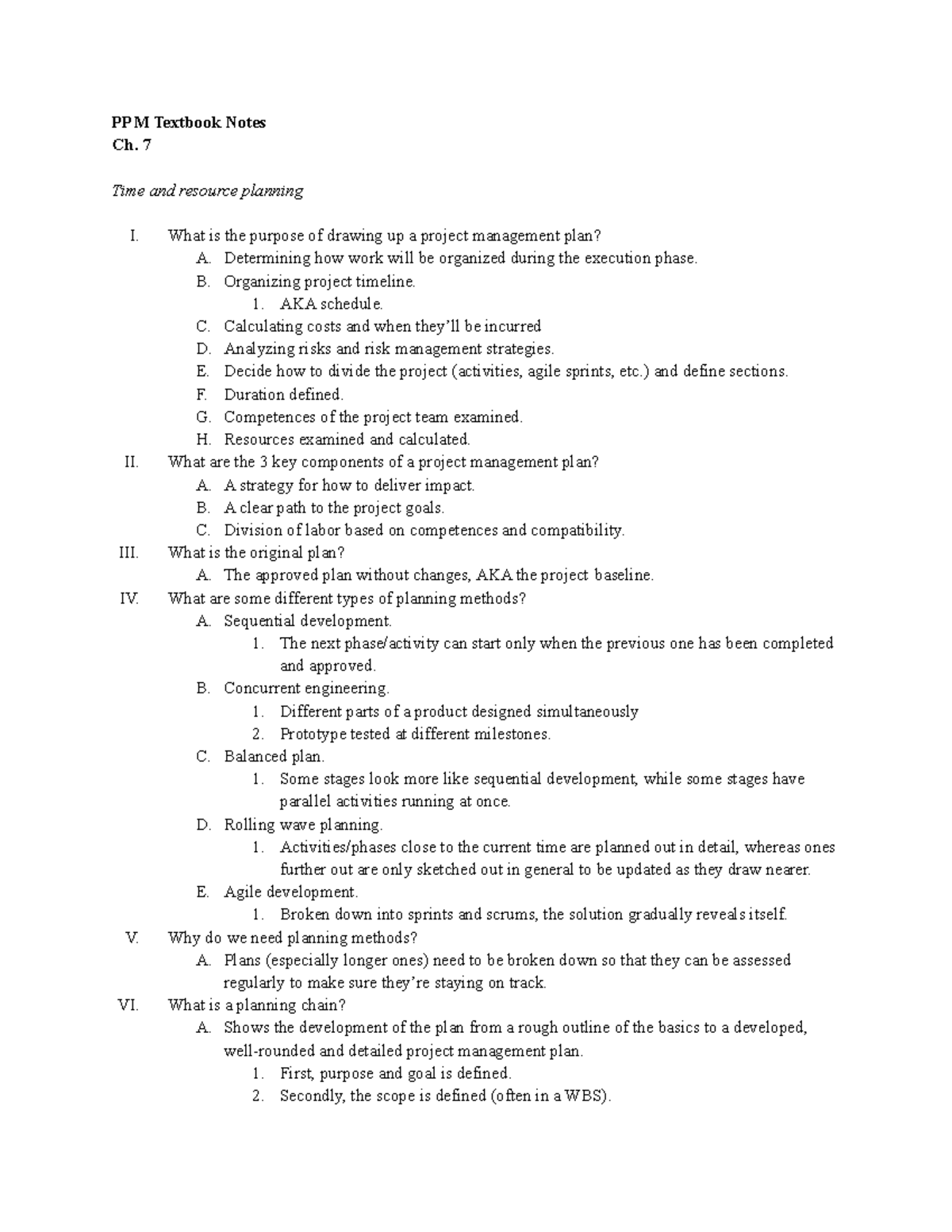 PPM Textbook Notes Ch. 7 - Principles of Project Management - StuDocu
