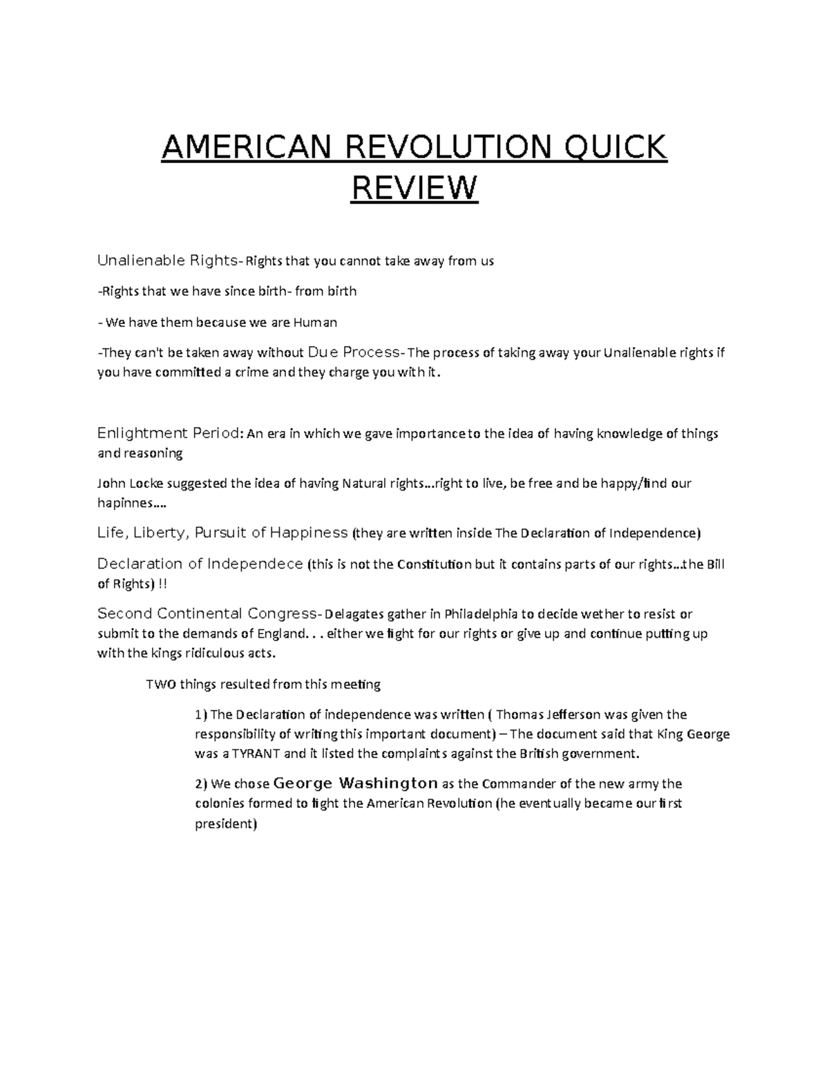 American Revolution Review - HIST 1301 - SHSU - Studocu