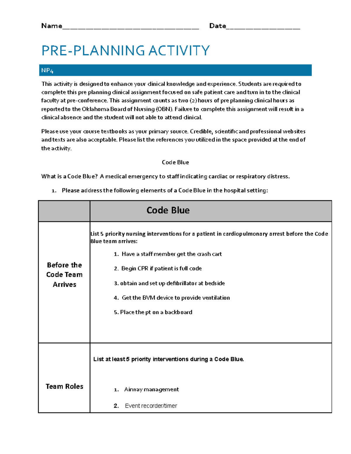 #2 preplan np4 code blue copy 2 - Name ...