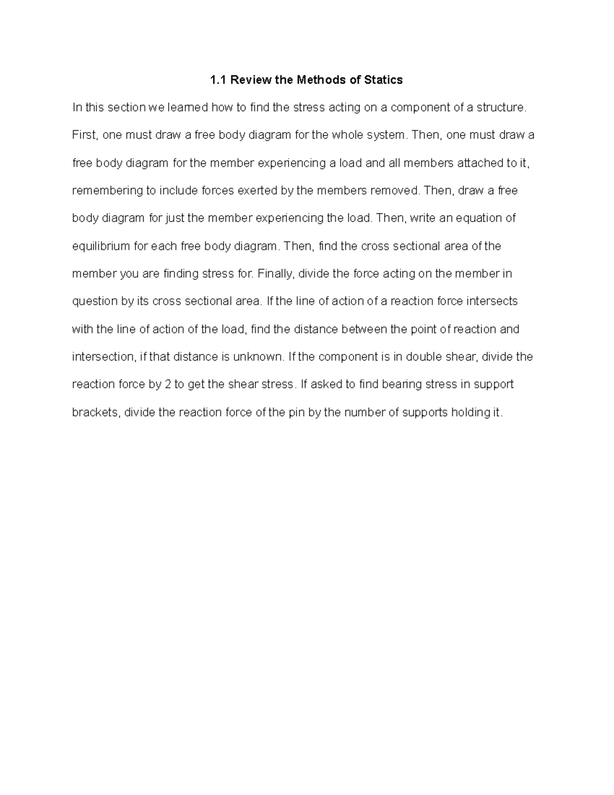 Section Summary 1.1 Review the Methods of Statics - 1 Review the ...