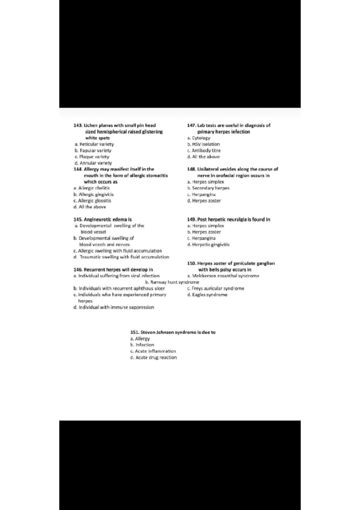 Oral medicine bcqs by ali hyder - Bachelors of Medicine, Bachelors of ...