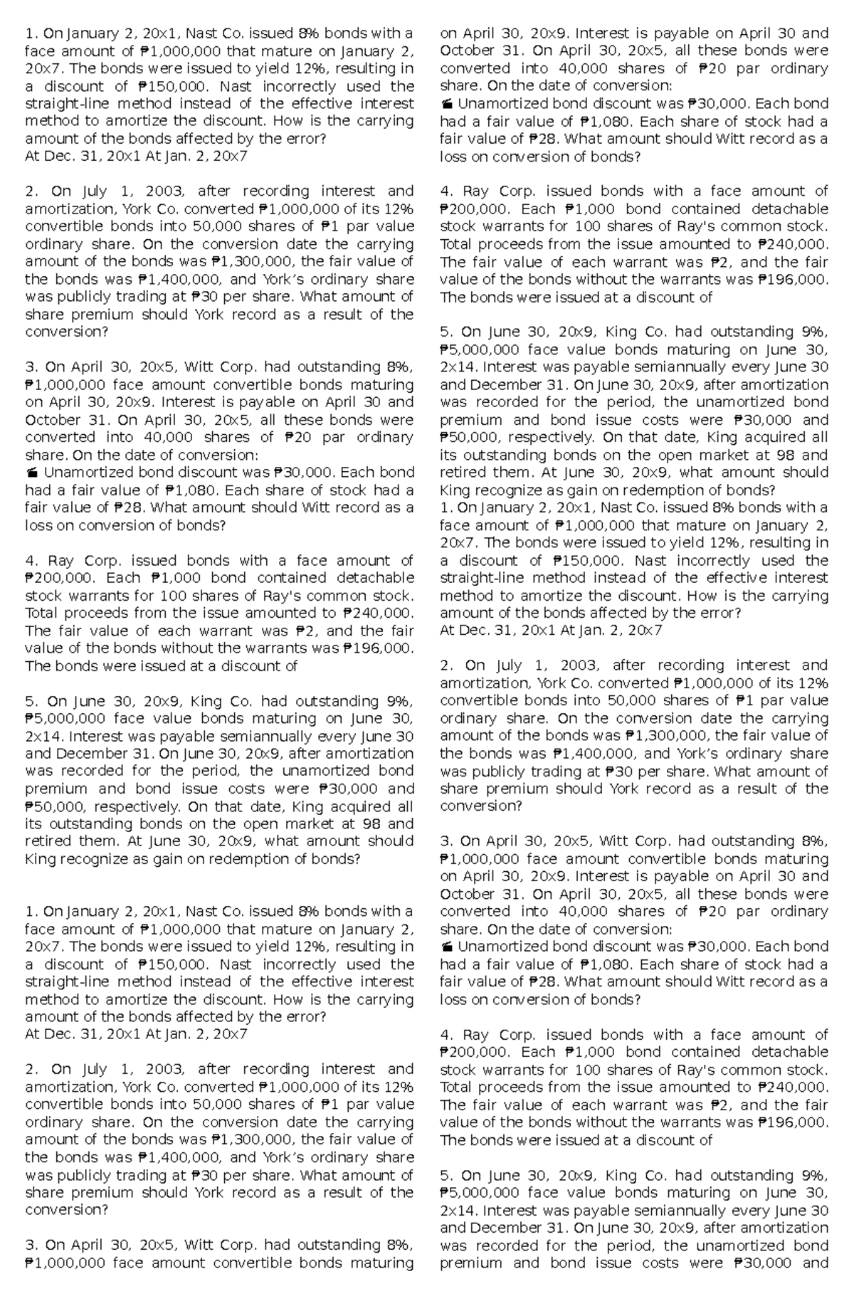 note payable practice quiz - On January 2, 20x1, Nast Co. issued 8% ...