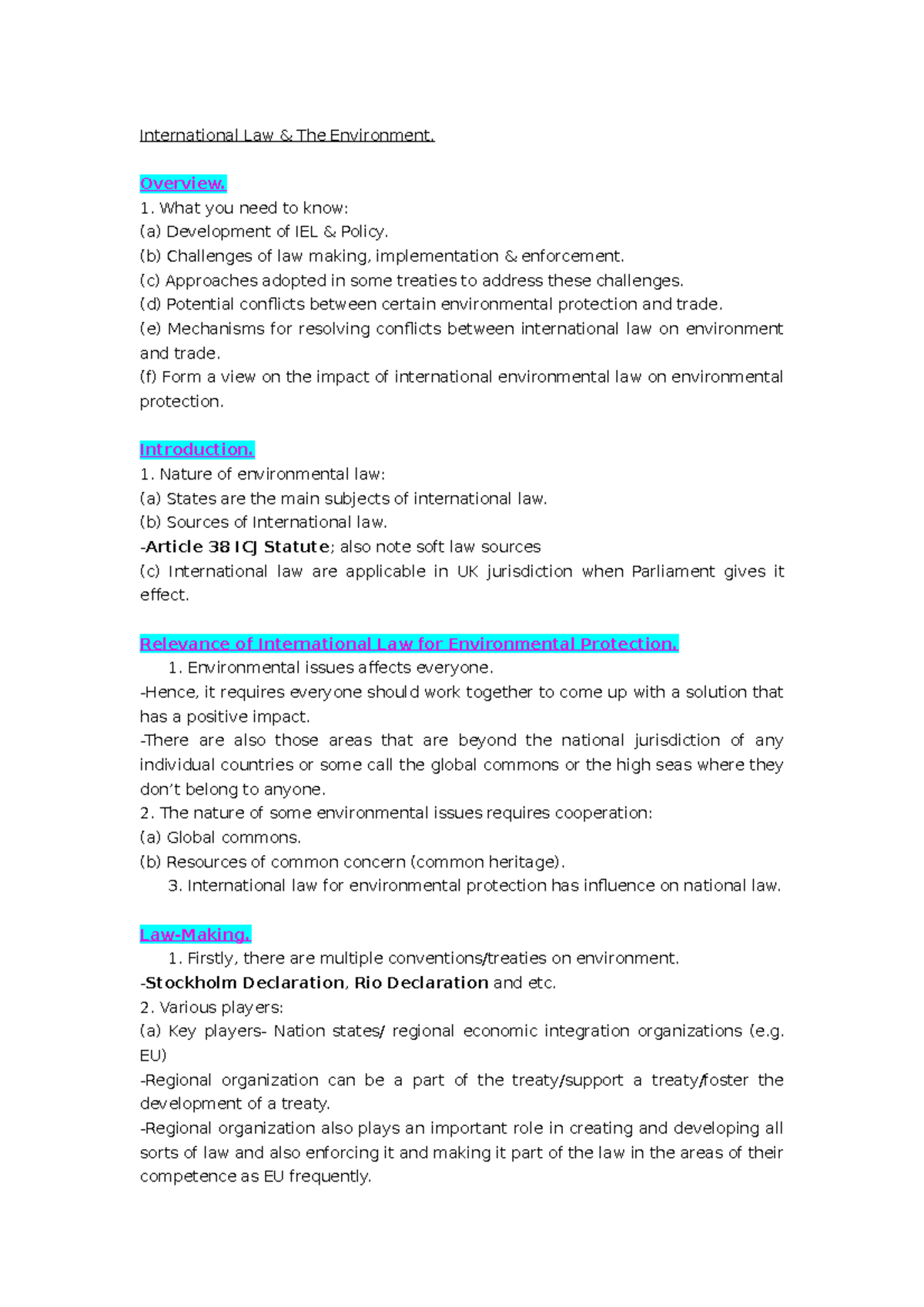 Lecture 8 (International Law & The Environment) - International Law ...