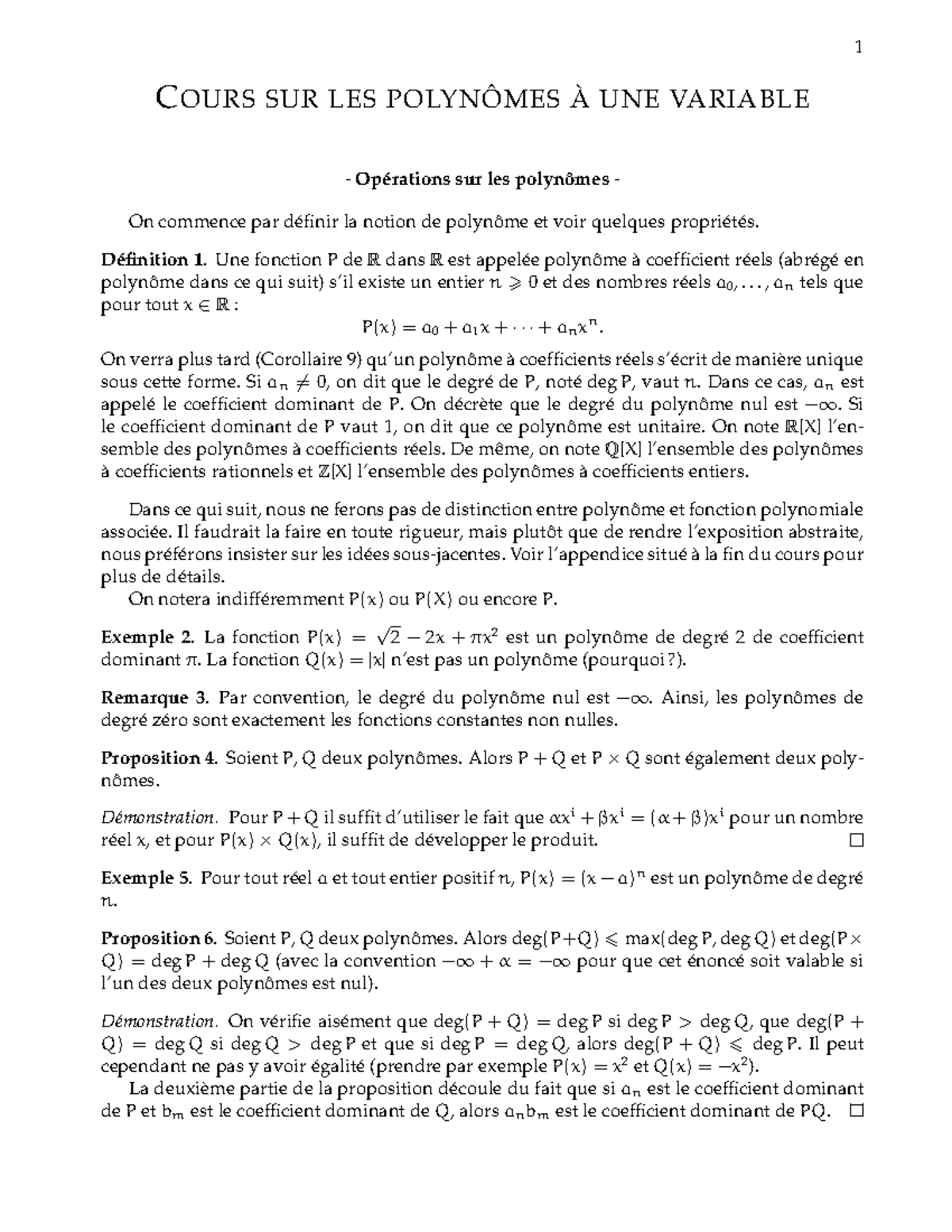 les notes de Cours + des exercices d'application. - 1 C OURS SUR LES ...