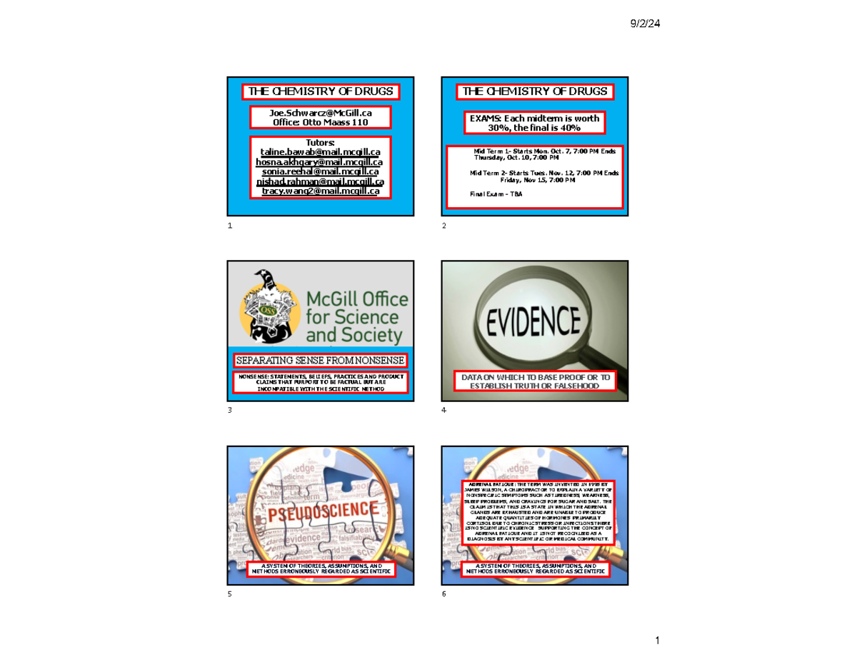 introduction lecture - THE CHEMISTRY OF DRUGS Joe@McGill Office: Otto ...