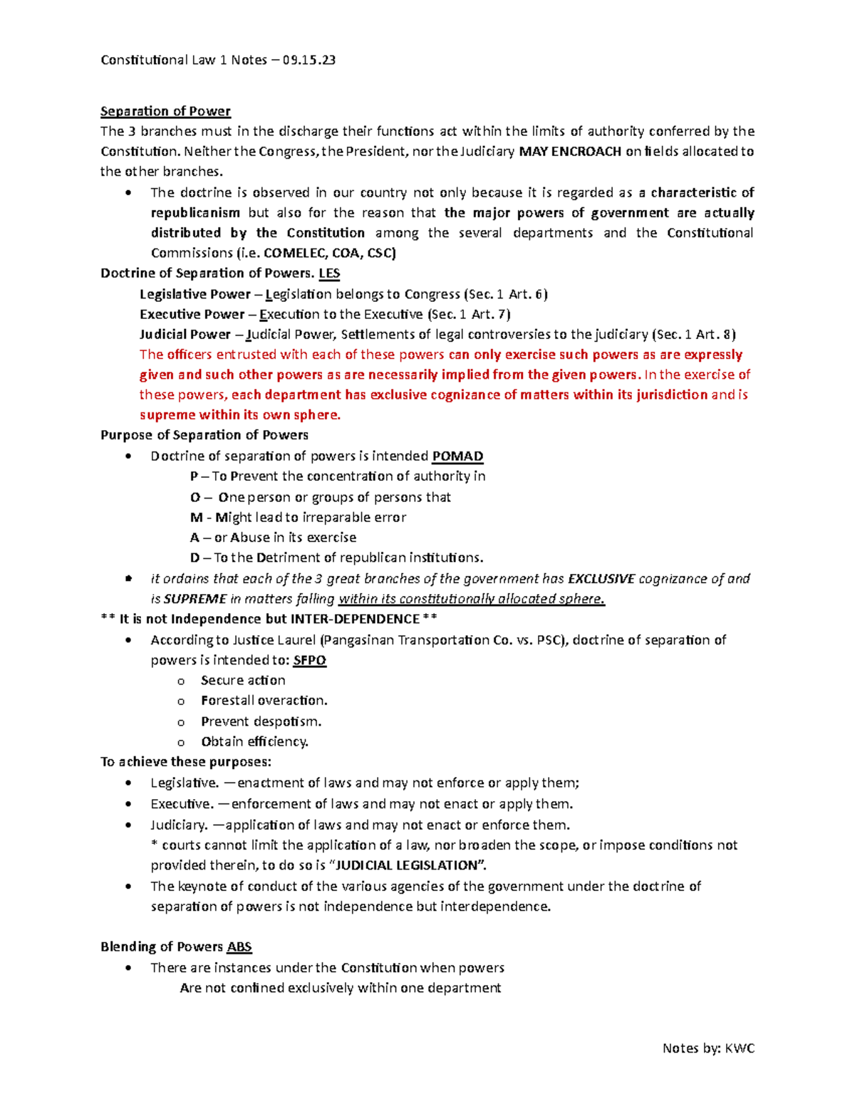 Chapter 6 - Separation of Powers - Separation of Power The 3 branches ...