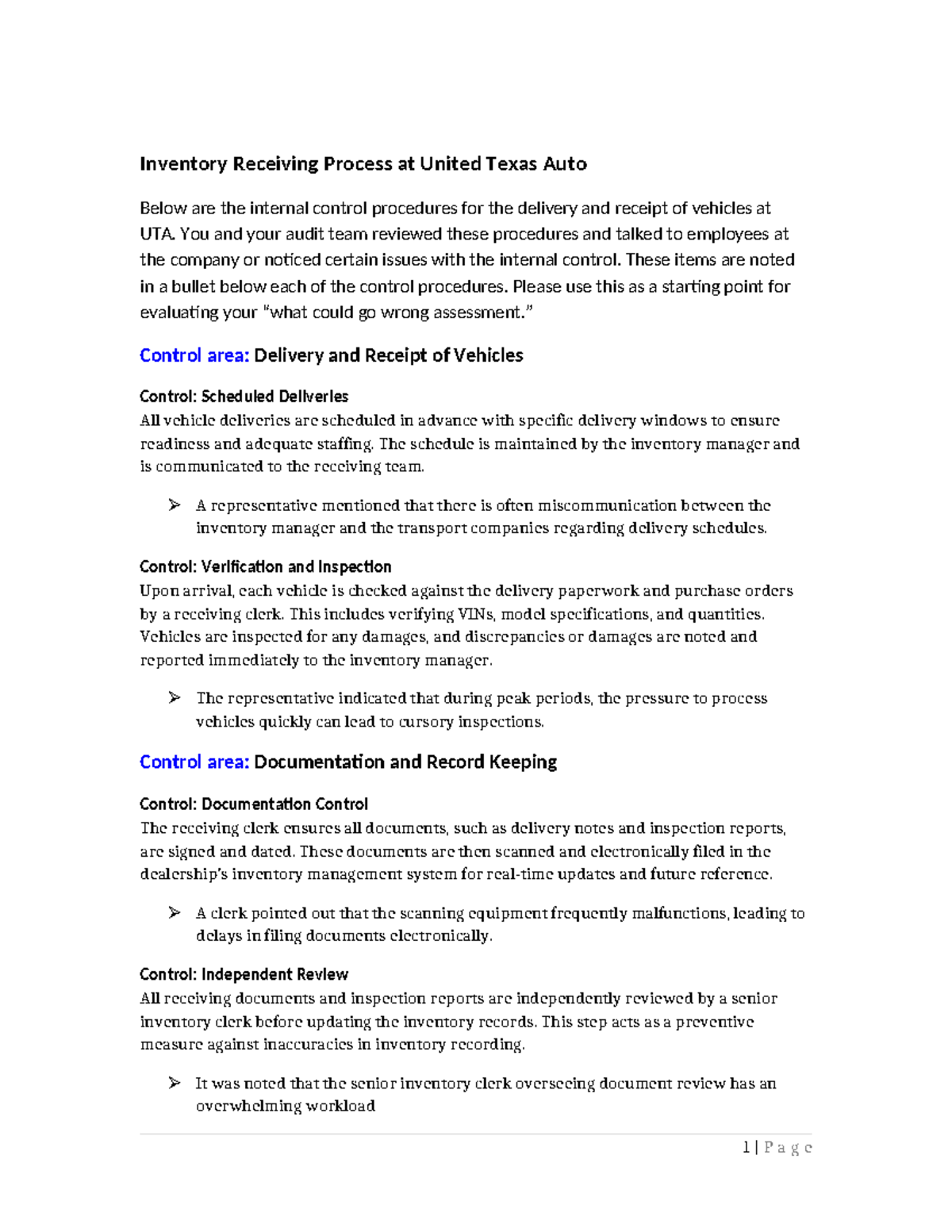 Inventory Receiving Process United Texas Auto - You and your audit team ...