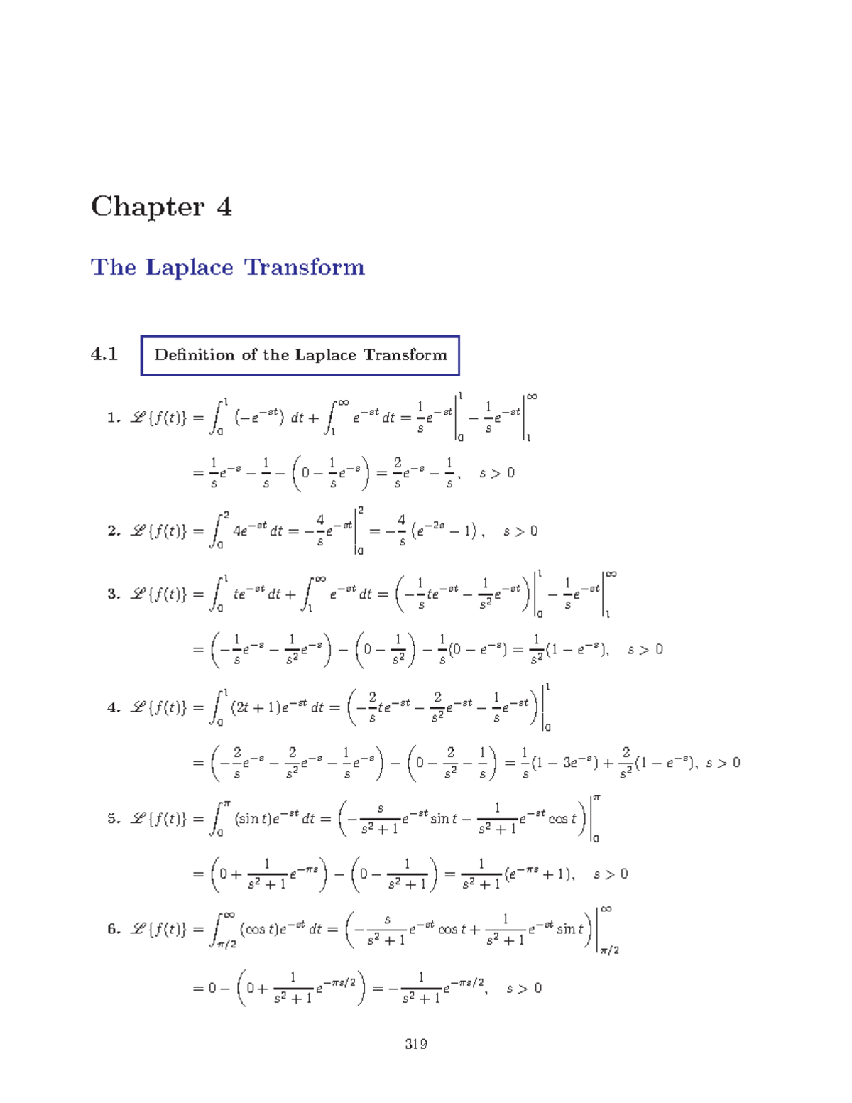 공학수학1 4장 솔루션-1 - 4장 솔루션 - Chapter 4 The Laplace Transform 4 Definition of the Laplace Transform ...