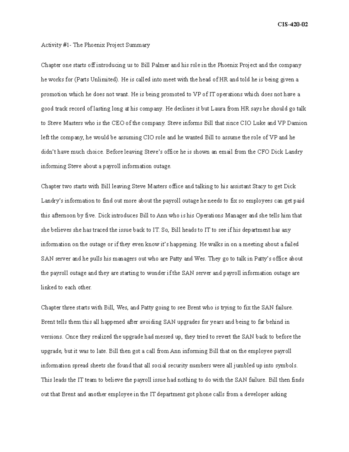 Module 1 The Phoenix Project - Activity #1- The Phoenix Project Summary ...