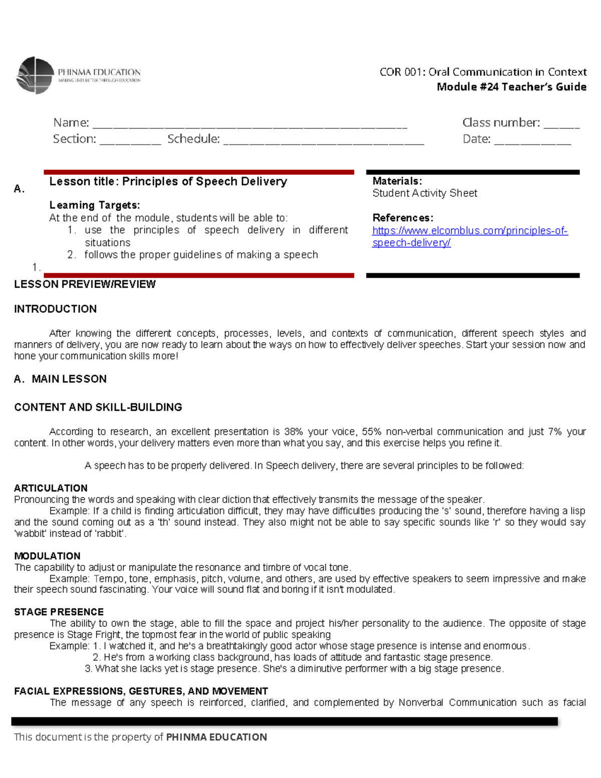 TG 24 COR 001 - FOR STUDYING - Module #24 Teacher’s Guide A. LESSON ...
