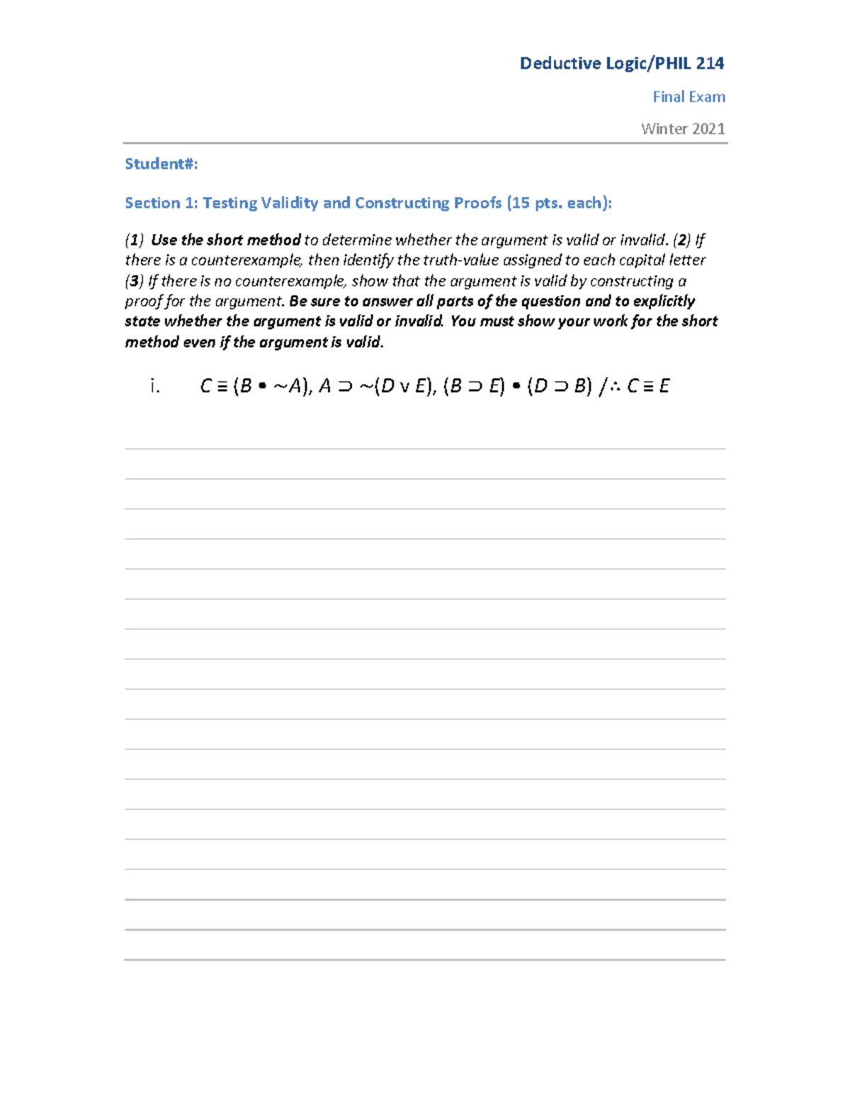 Locke Deductive Logic Final Exam Winter 2021 - PHIL 214 - Concordia ...