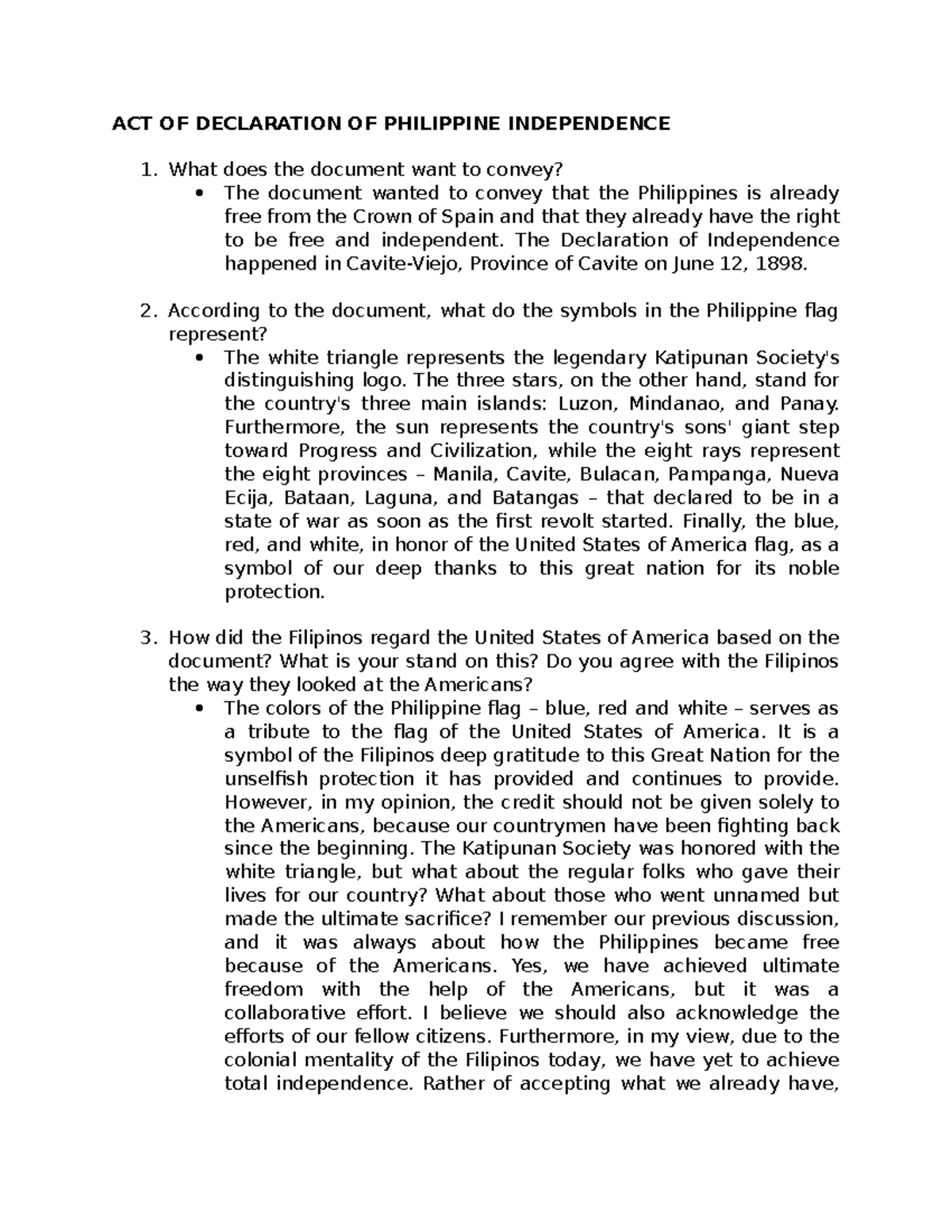 Act of Declaration of Philippine Independence - ACT OF DECLARATION OF ...