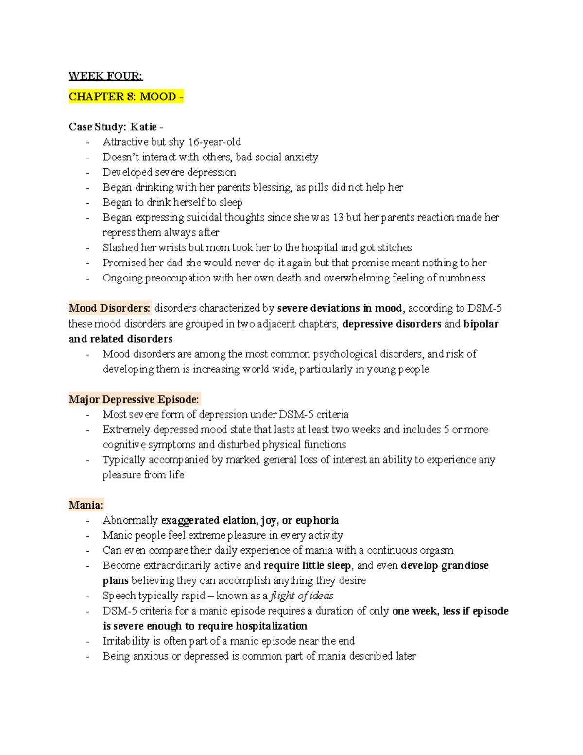 Psych 2030B WEEK FOUR Textbook Notes - WEEK FOUR: CHAPTER 8: MOOD ...