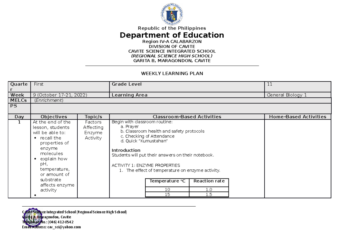 WLP Q1 Week 9 Gen Biology 1 - Department of Education Region IV-A ...