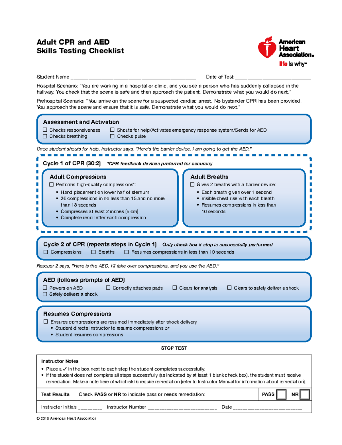 Adult-CPR - enjoy - Adult CPR and AED Skills Testing Checklist Adult ...
