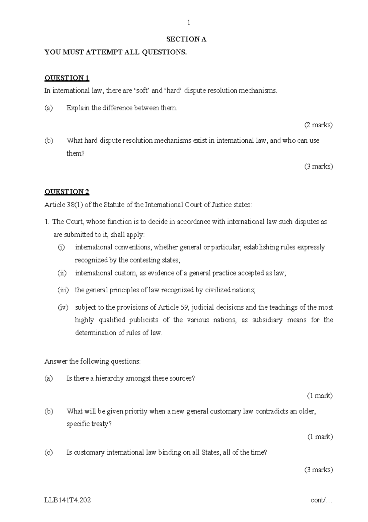2020 exam final - Lecture 1-13 Questions - SECTION A YOU MUST ATTEMPT ALL QUESTIONS. QUESTION 1 ...