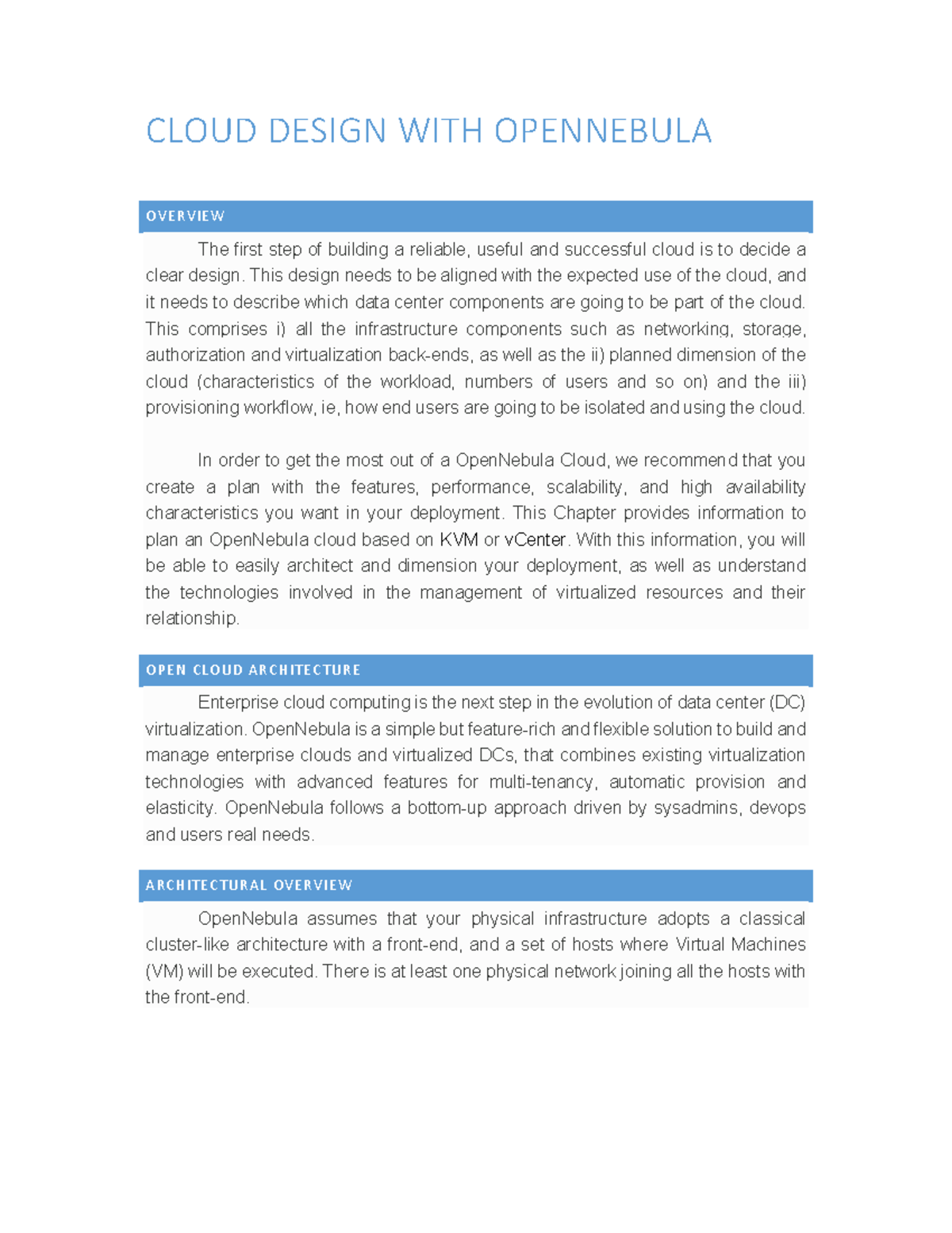 Cloud design with Open Nebula - CLOUD DESIGN WITH OPENNEBULA OVERVIEW ...