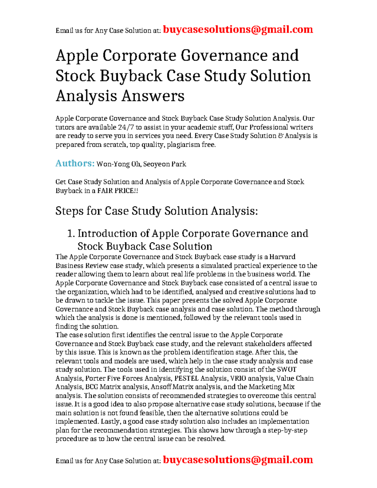 Case Solution Apple Corporate Governance and Stock Buyback - Apple ...