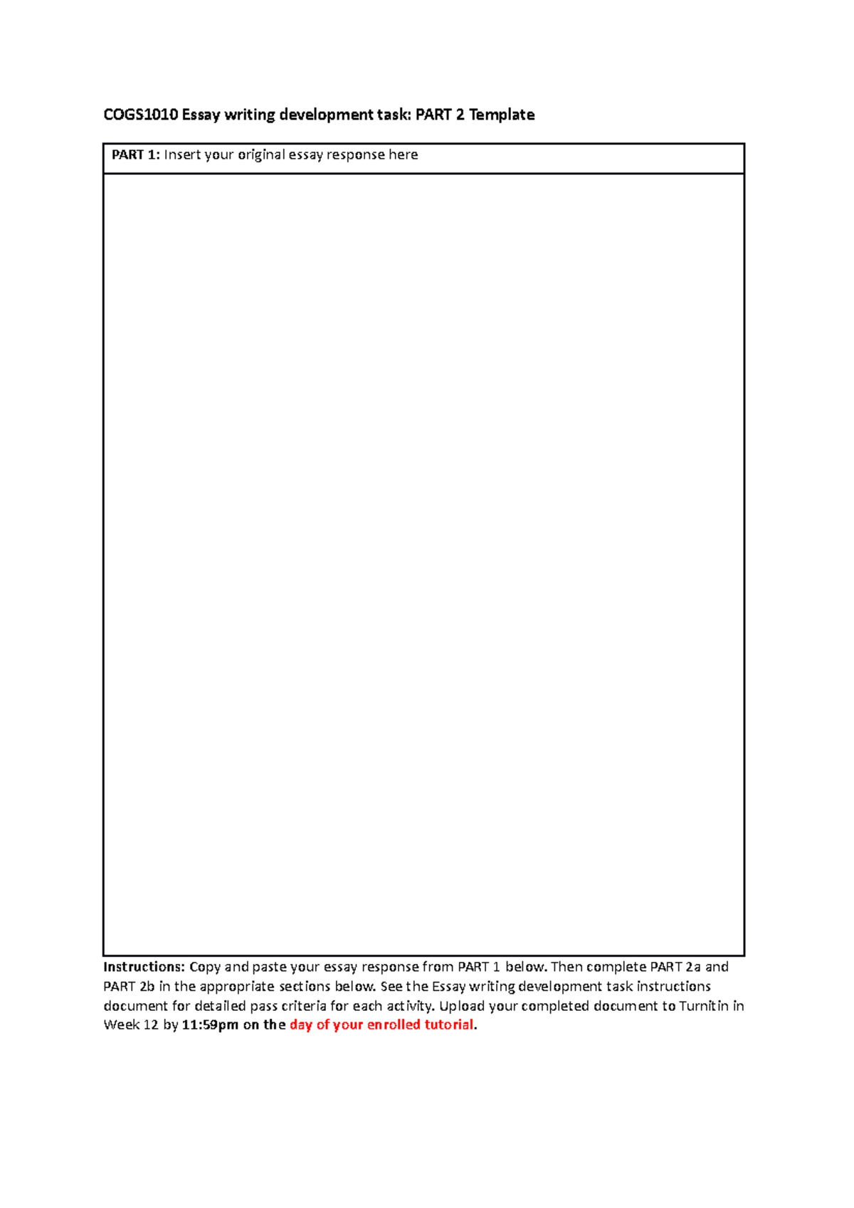 Part 2 Template Essay writing development task - COGS1010 Essay writing development task: PART 2 ...