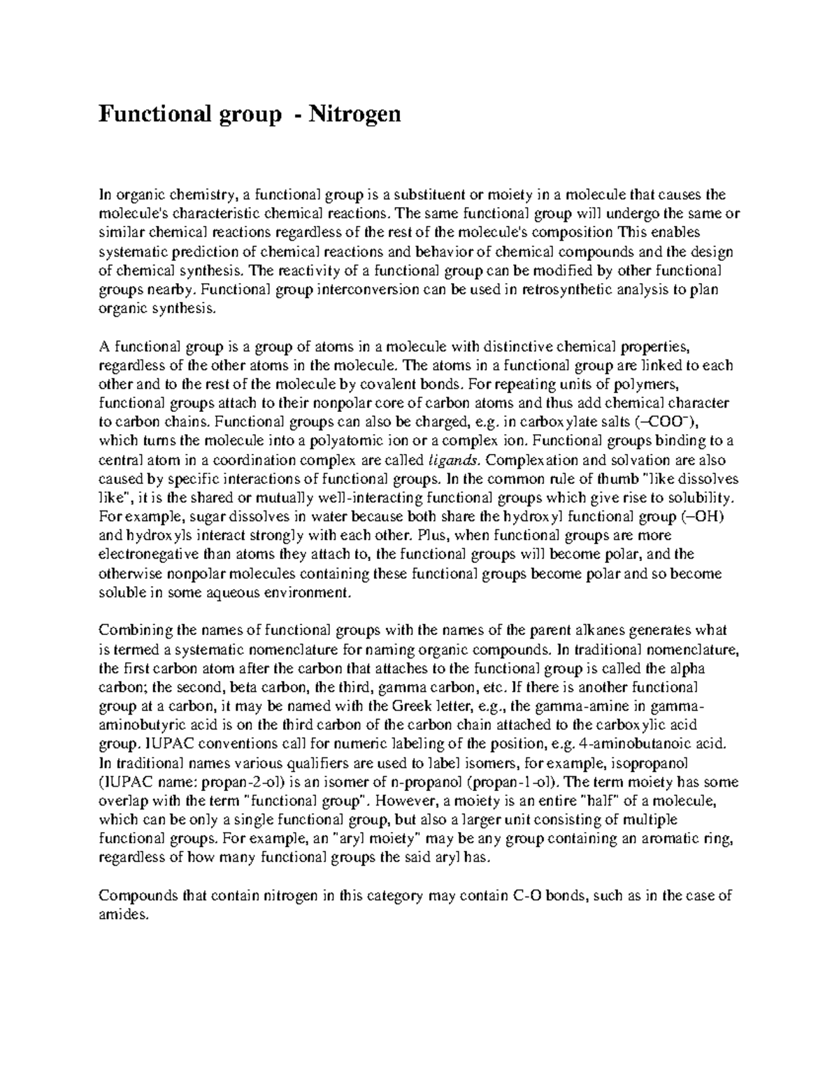 Functional group nitrogen - Functional group - Nitrogen In organic ...