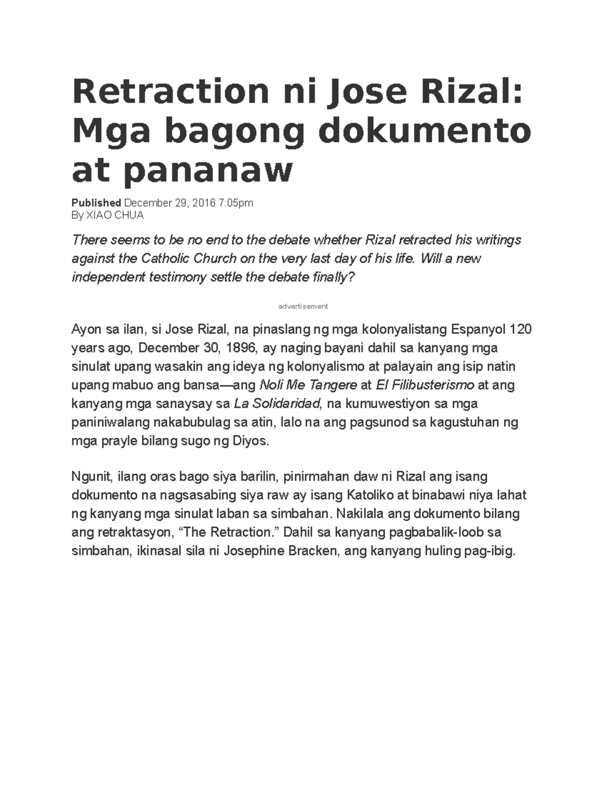 Retraction ni Jose Rizal-1-1 - BS Psychology - PUP - Studocu