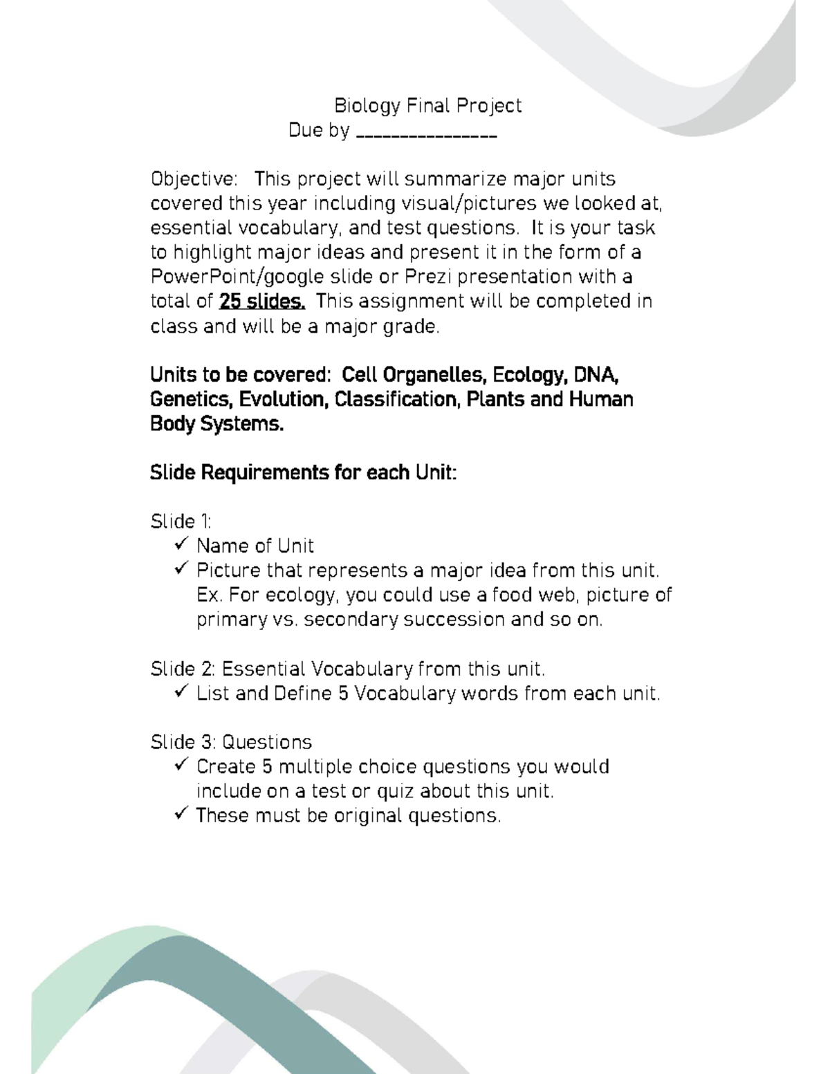 Biology Slide Final - adsaf - Biology Final Project Due by ...