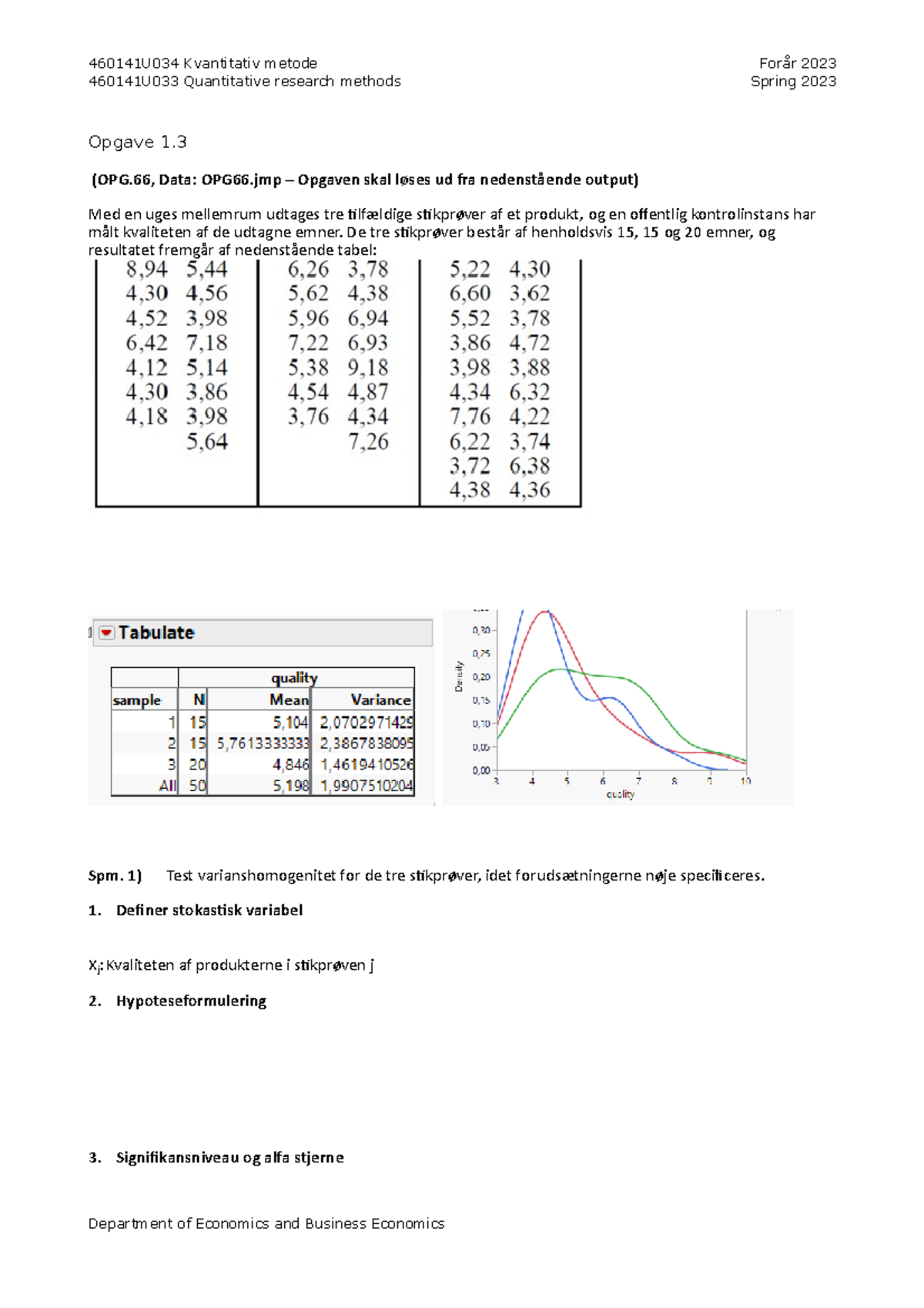 Holdopgaver 1 - 100% korrekt - 460141U034 Kvantitativ metode Forår 2023 ...