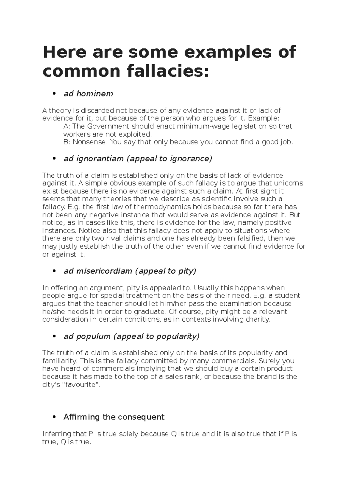 CHAPTER 7 FALLACY - COMMON FALACIES - englsih - UiTM - Studocu