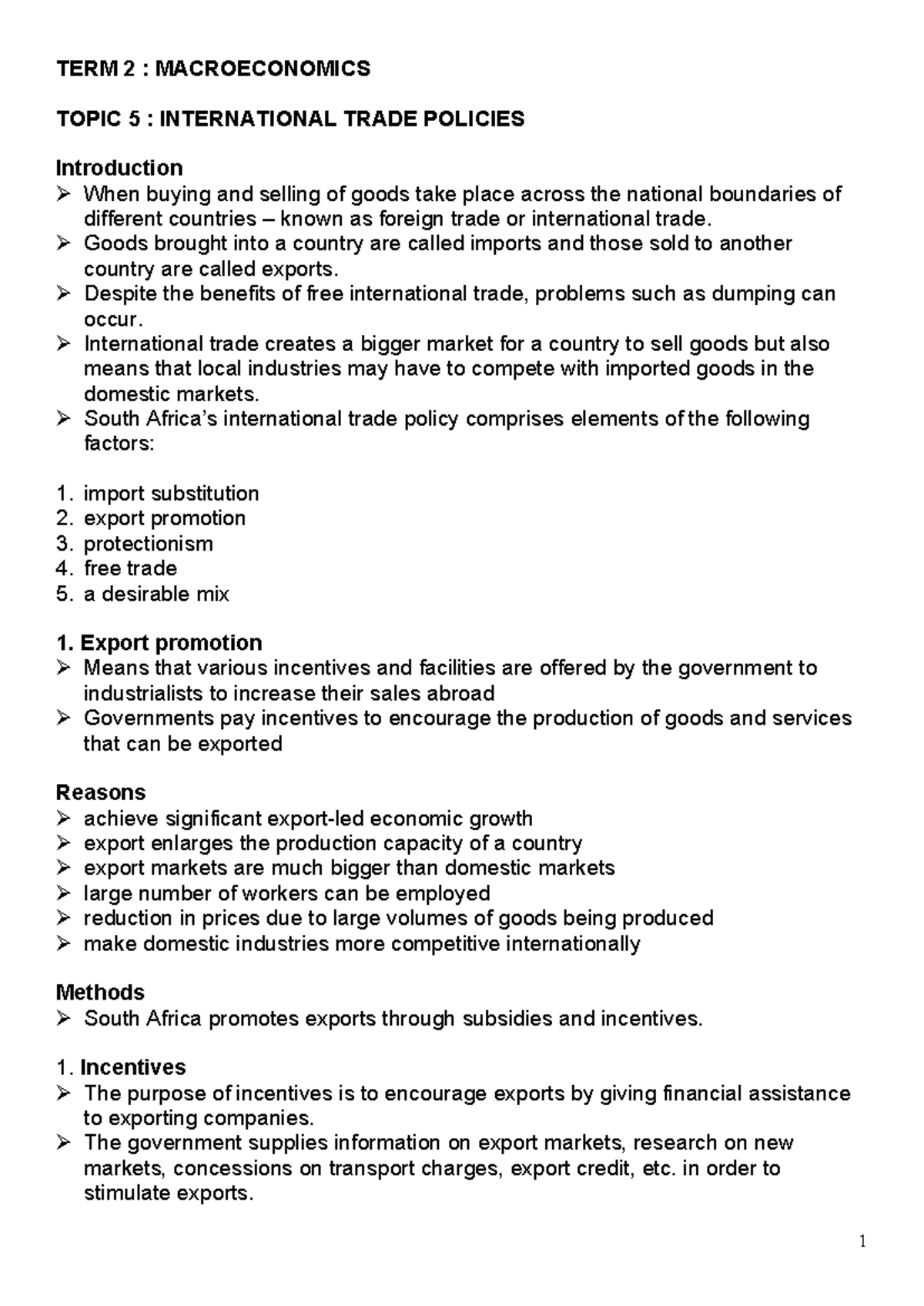 Macroeconomics International trade policies - TERM 2 : MACROECONOMICS ...