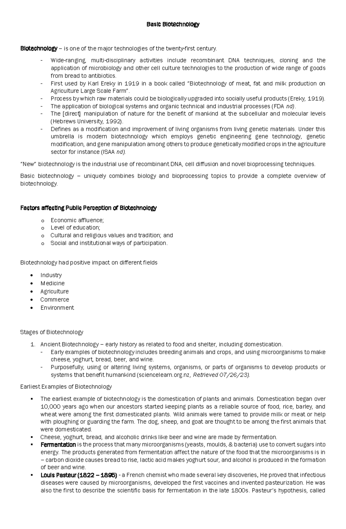 Intro to Biotech - Basic Biotechnology Biotechnology – is one of the ...
