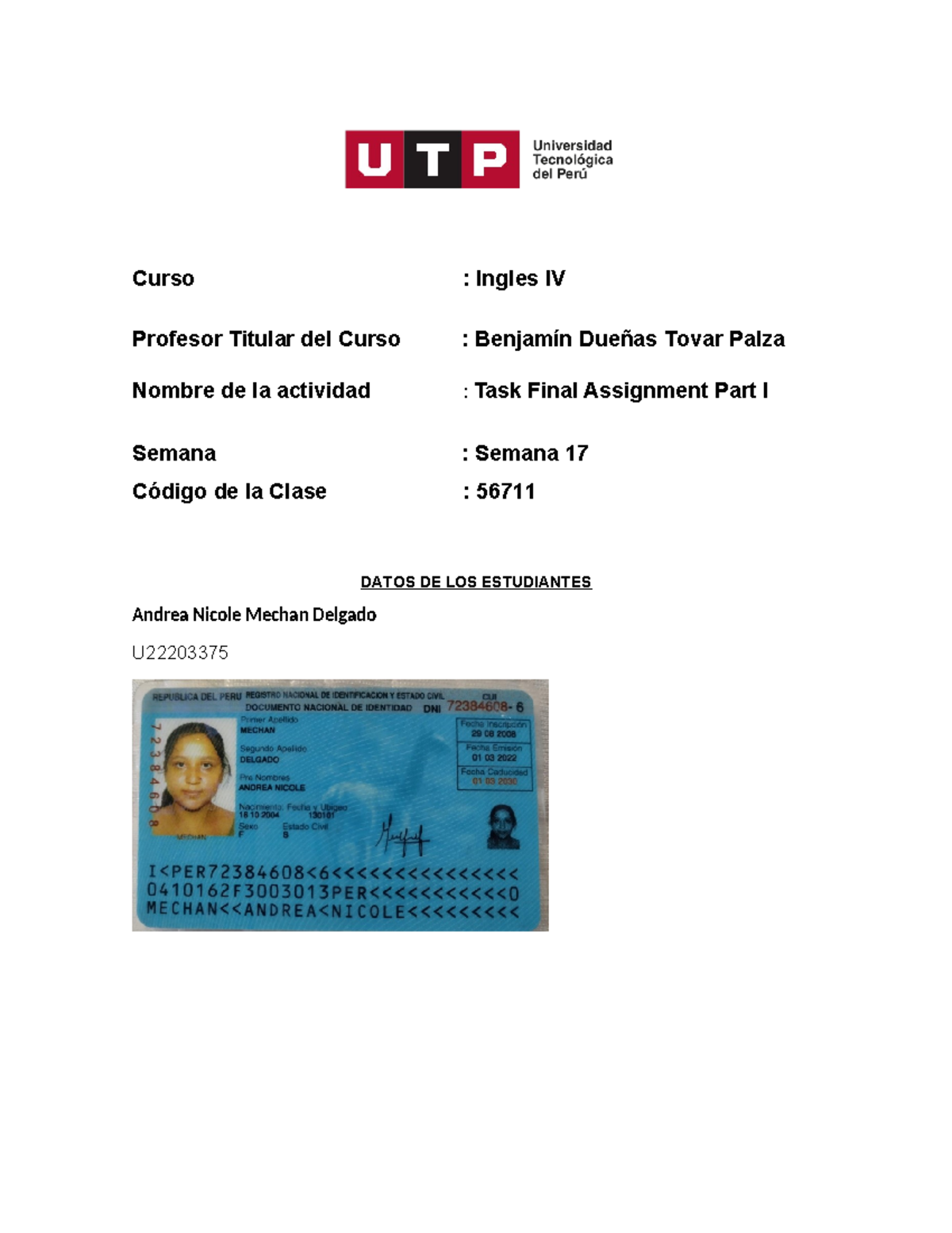 Task Final Assignment Part I - Ingles IV - Studocu