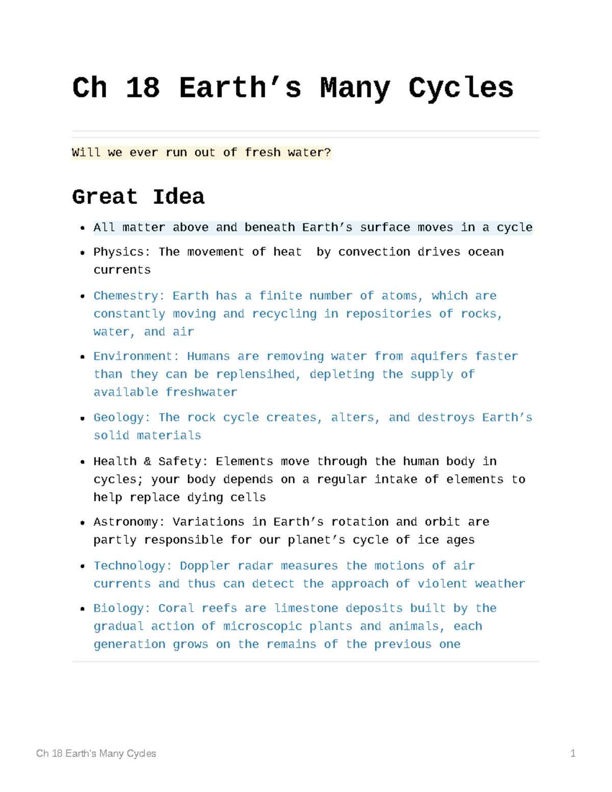 Ch 18 Earths Many Cycles - Ch 18 Earth’s Many Cycles Will we ever run ...