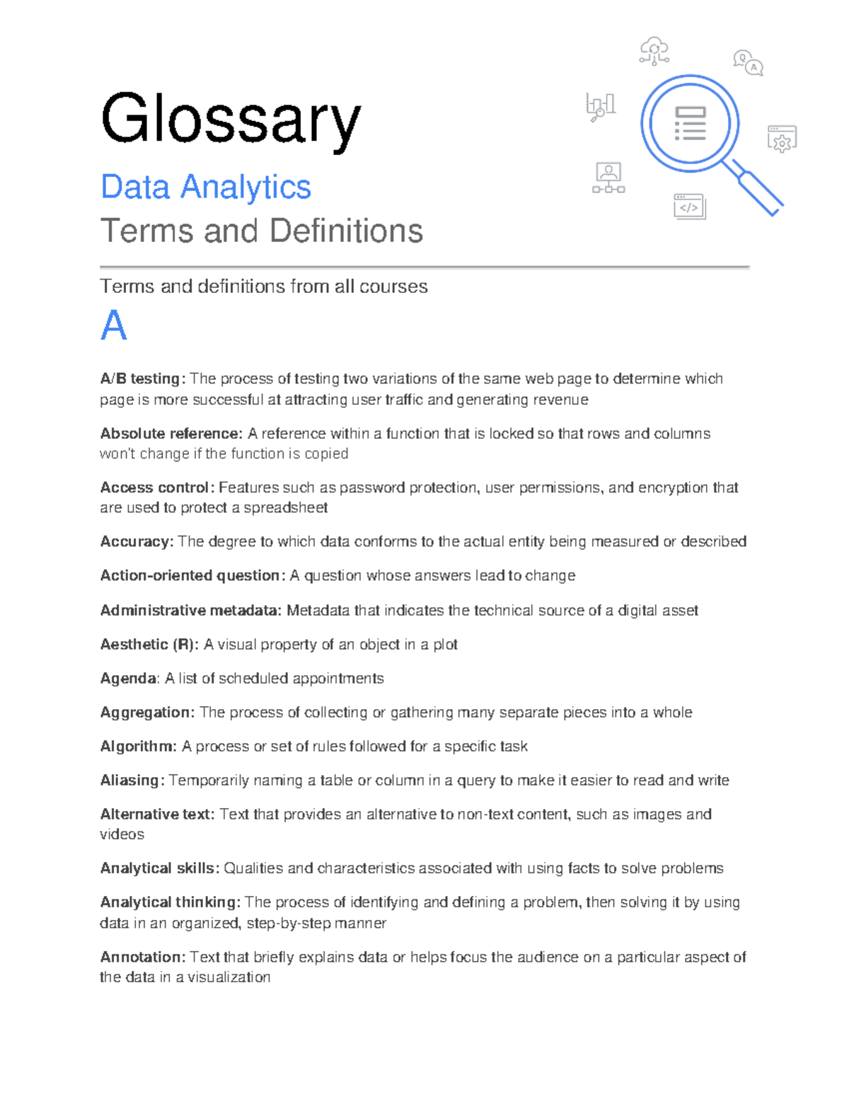 Glossary - Glossary Data Analytics Terms and Definitions Terms and ...