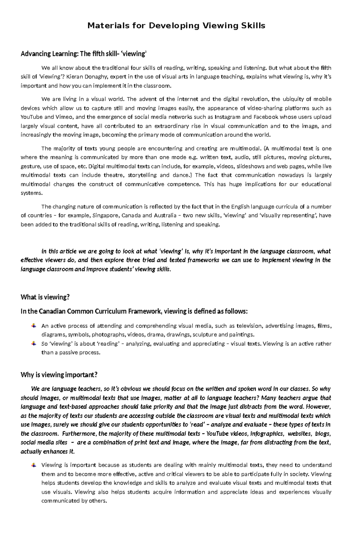Materials for developing viewing skills - Materials for Developing ...