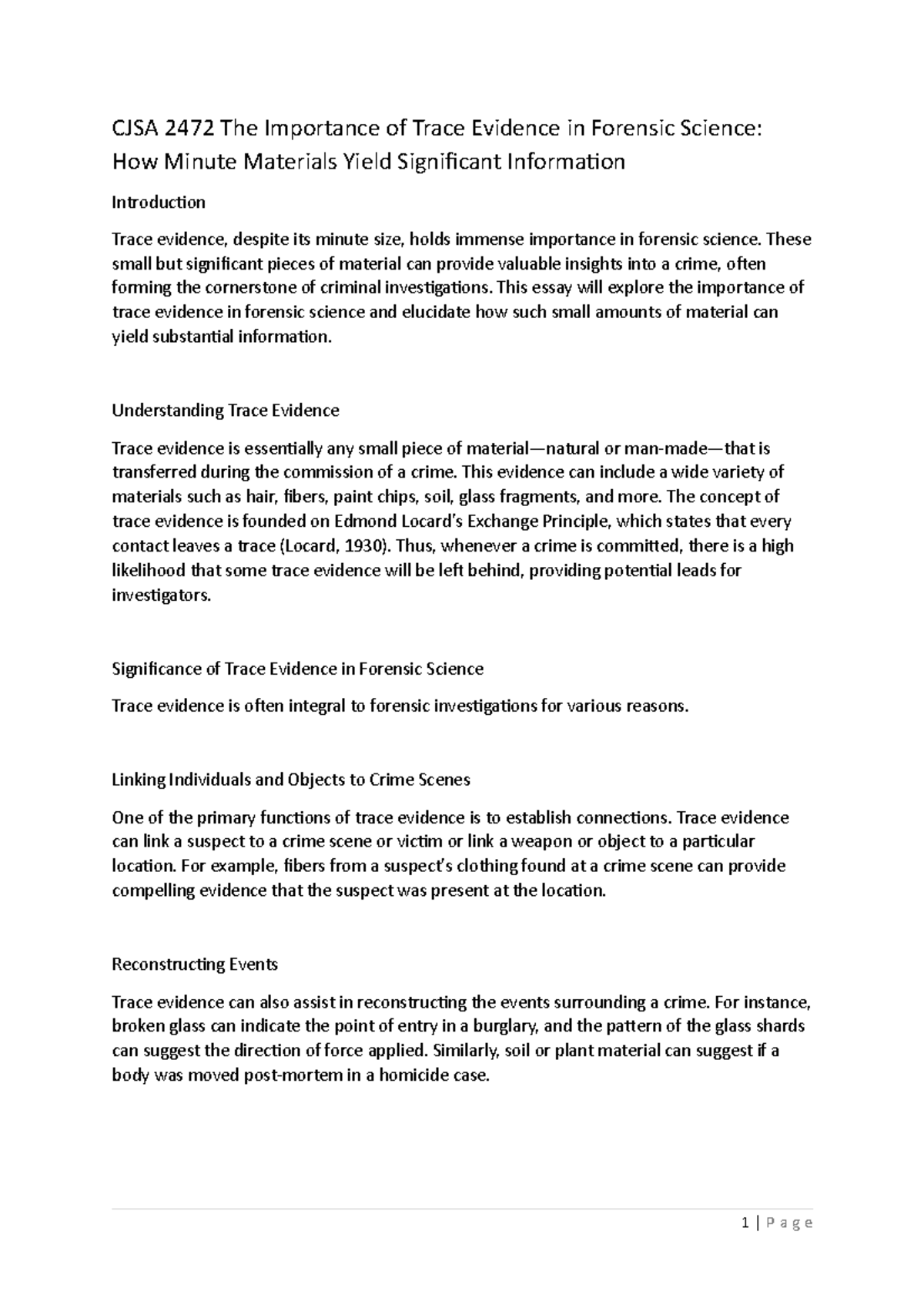 CJSA 2472 The Importance of Trace Evidence in Forensic Science - These ...